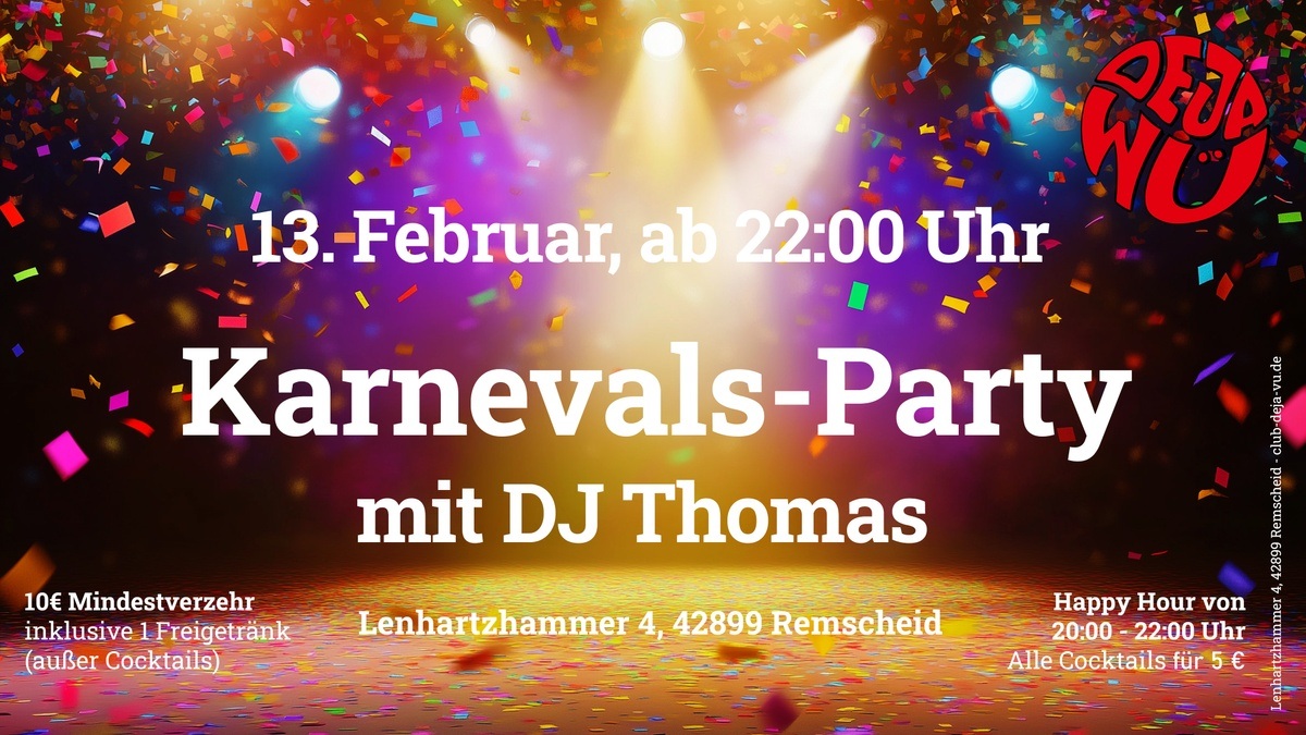Karnevalsparty im Déjà on 13.02.2026 in Remscheid - Rausgegangen ...